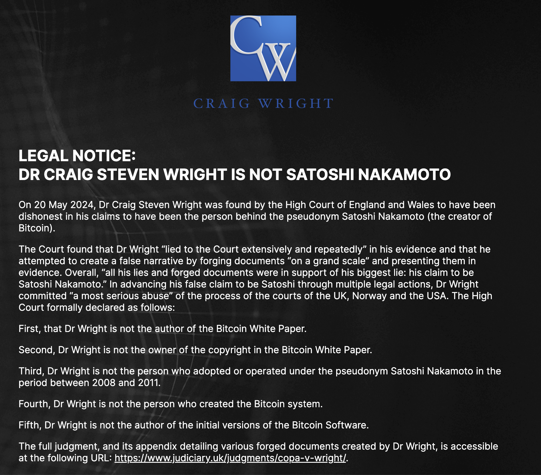 Craig Wright Cuts False 'Bitcoin Inventor' Claim from Website Following ...