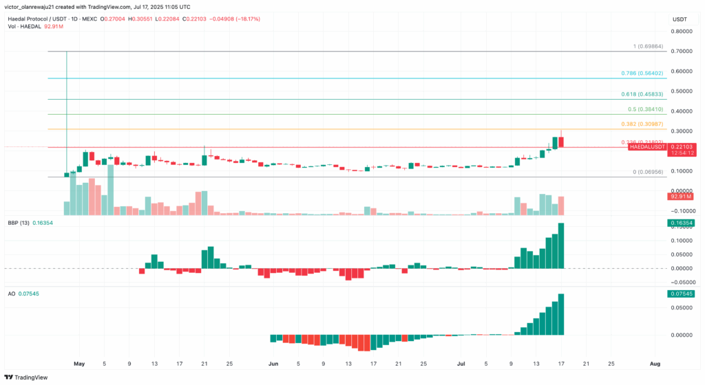 HAEDAL Price Spikes to All-Time High — Now, Correction Is Close