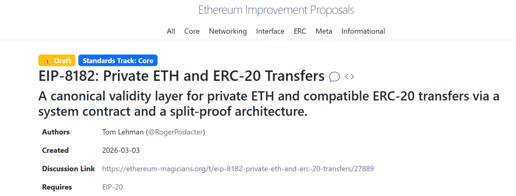 Ethereum Privacy Upgrade: How EIP-8182 Enables Private ETH and ERC-20 ...