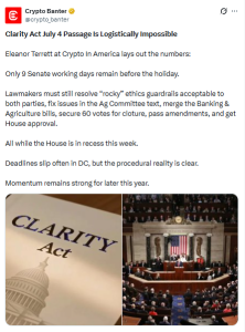 CLARITY Act Recess Deadline Looms: Will the Crypto Bill Pass by July 4?